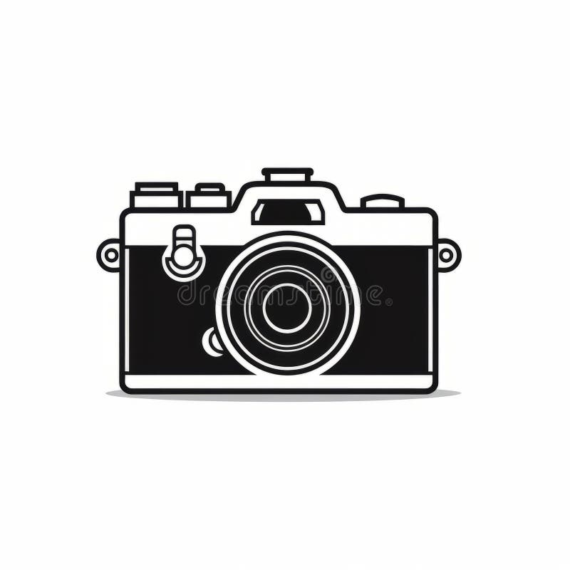 Minimalistic Solid Black Camera Silhouette on White Background Stock ...