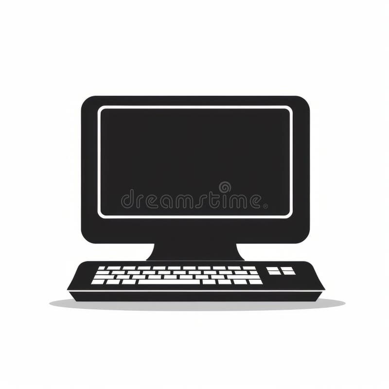 Minimalistic Solid Black Computer Silhouette on White Background Stock ...