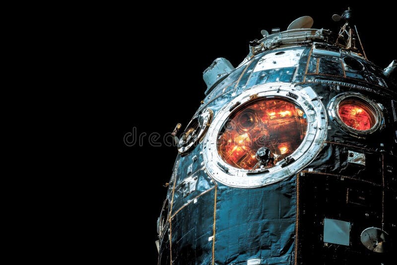 Minimalistic Space Station in Orbit with Illuminated Details for ...