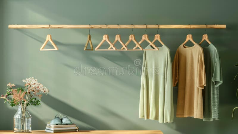 A Minimalistic Spring Wardrobe Displayed on a Hanger, Featuring Green ...