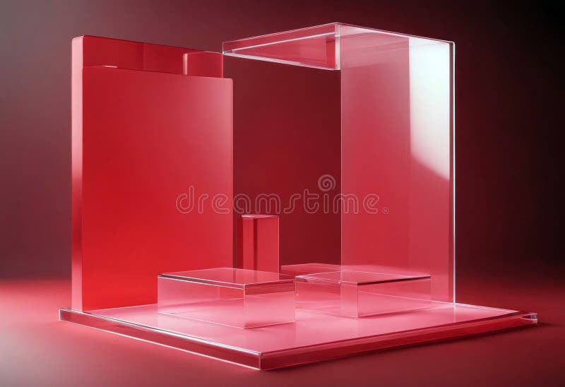Minimalistic Square Podiums Made of Red Transparent Plastic Against ...