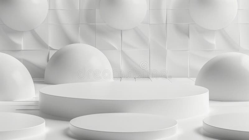 Minimalistic White Geometric Stage with Rounded Shapes in a Modern ...
