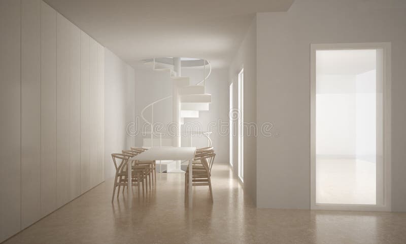 Minimalistic Stair in Modern Empty Space with Table and Chairs, Stock ...