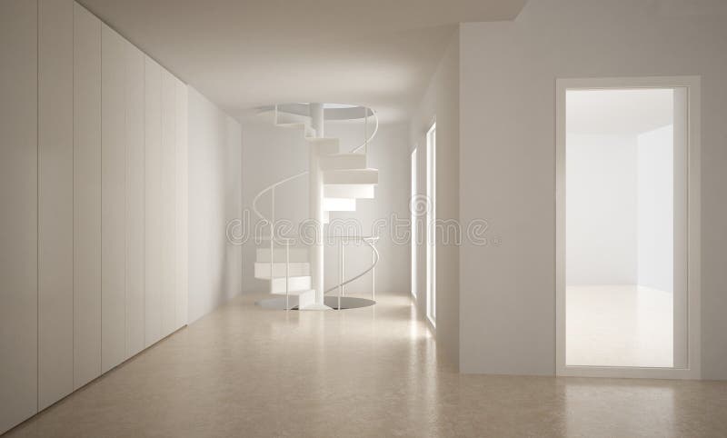 Minimalistic Stair in Modern Empty Space, White Architecture Int Stock ...