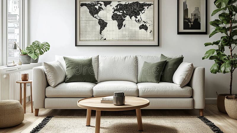 Minimalistic Study Room with a World Map, Sleek Desk, and Cozy, Modern ...