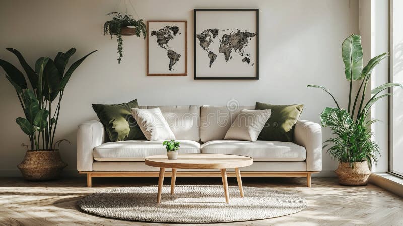 Minimalistic Study Room with a World Map, Sleek Desk, and Cozy, Modern ...