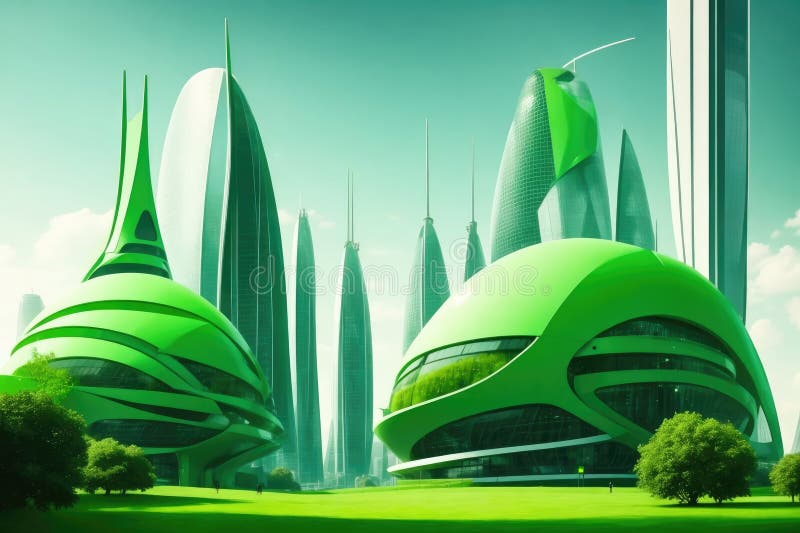 Minimalistic Style of Green Futuristic Cityscape. Ai Generative Stock ...