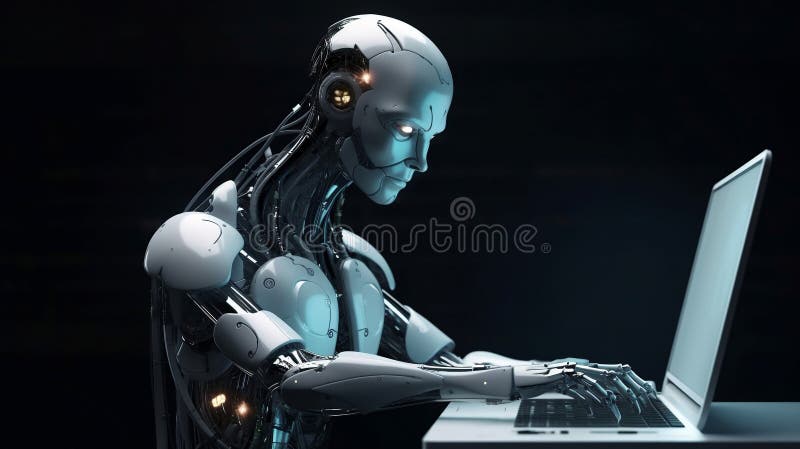 Robot Android Working at Laptop. Ai Generated Stock Illustration ...