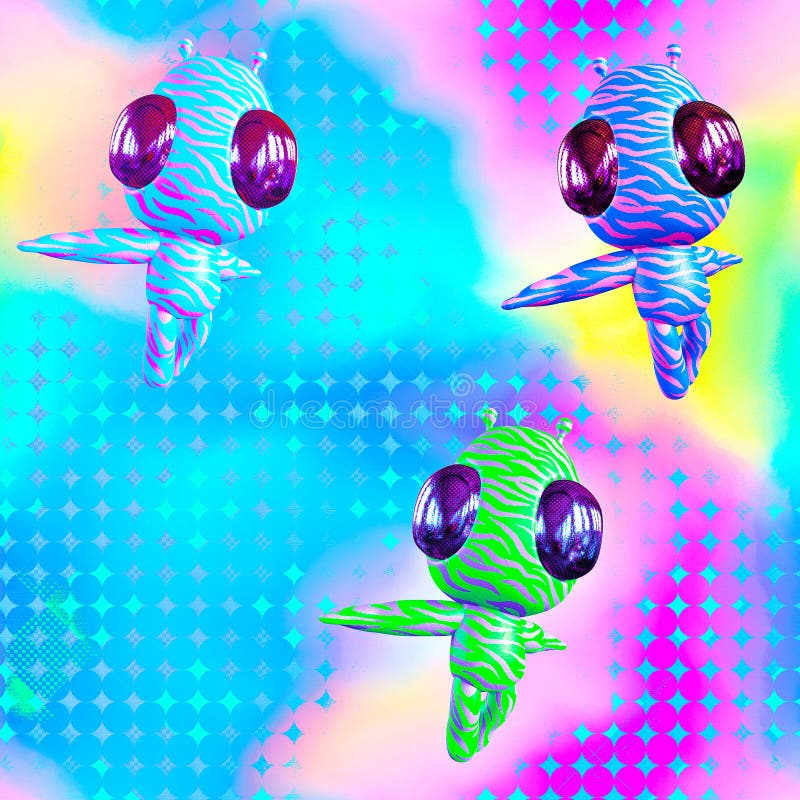 Minimalistic Stylized Collage Art. 3d Render Funny Alien in Gradient ...