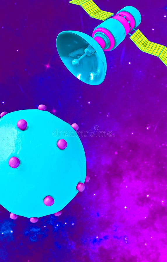 Minimalistic Stylized Collage Wallpaper. 3d Cosmic Objects. Satellite ...
