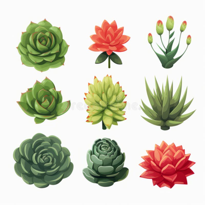 Minimalistic Succulent Set: Vector Svg Flat Animation Asset Stock ...