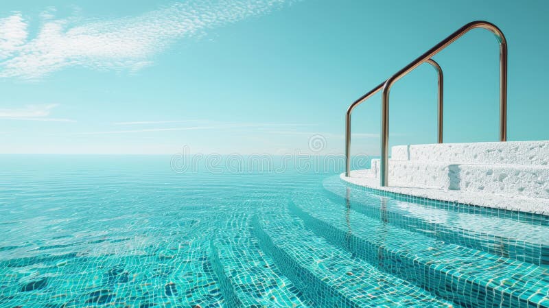 Minimalistic Summer Pool Scene on White Background with Bright, Clean ...