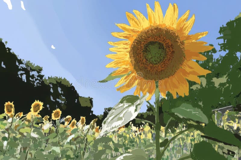 Minimalistic Sunflower Illustration in a Serene Field Setting for ...