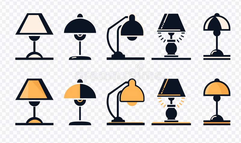 Minimalistic Table Night Lamp Flat Icons Set Stock Vector ...
