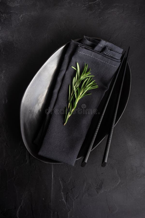 Minimalistic Table Setting in Black Color Stock Image - Image of ...