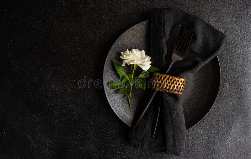 Minimalistic Table Setting with White Rose Stock Photo - Image of rose ...