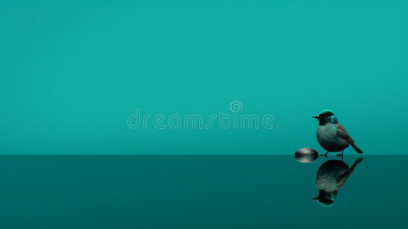 Minimalistic Teal Bird on Glass Object - Panoramic Scale Stock ...