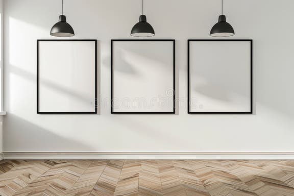 Minimalistic Three Frame Gallery Wall Mockup with Natural Light. 3 ...