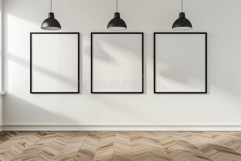 Minimalistic Three Frame Gallery Wall Mockup with Natural Light. 3 ...