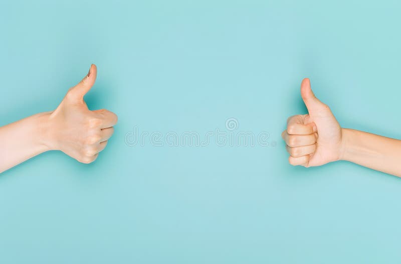 Minimalistic Thumbs Up and Down on Light Blue Background Stock ...