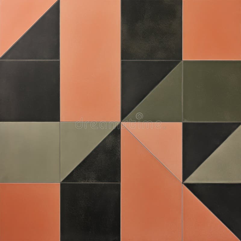 Minimalistic Tile Panel with Orange, Green, Black, and Grey Shapes ...