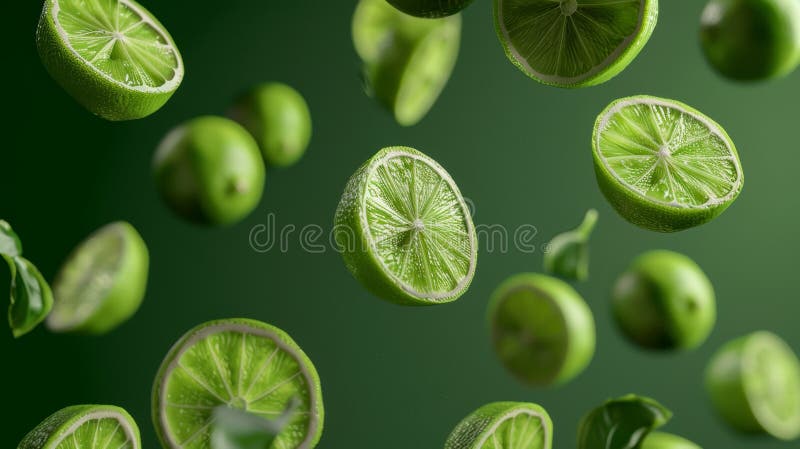 Minimalistic Top-down View of Levitating Lime Slices Stock Illustration ...