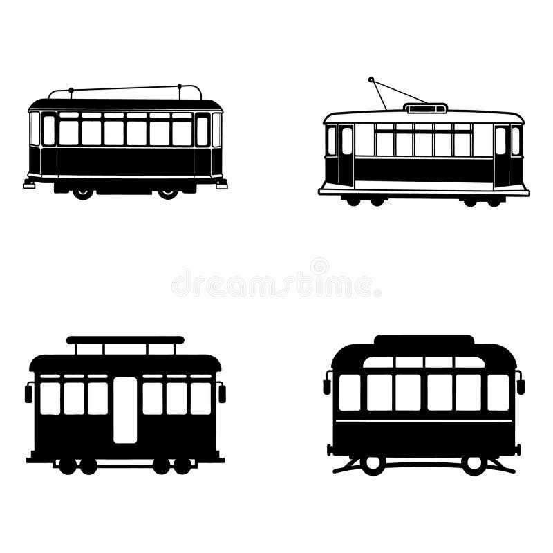 Minimalistic Tram Silhouette Vector Illustrations Stock Vector ...