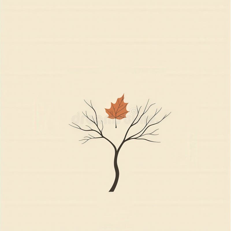Minimalistic Tree Illustration with Single Falling Leaf Stock ...