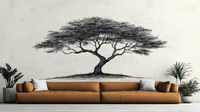 Minimalistic Tree Line Art on Canvas for Modern Interior Design and ...