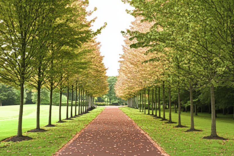 Minimalistic Tree-lined Pathway in a Serene Park Setting for Nature ...