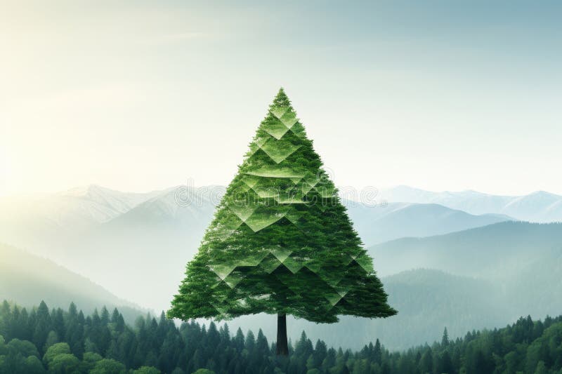 Minimalistic Triangle Christmas Tree Design with Shades of Green and ...