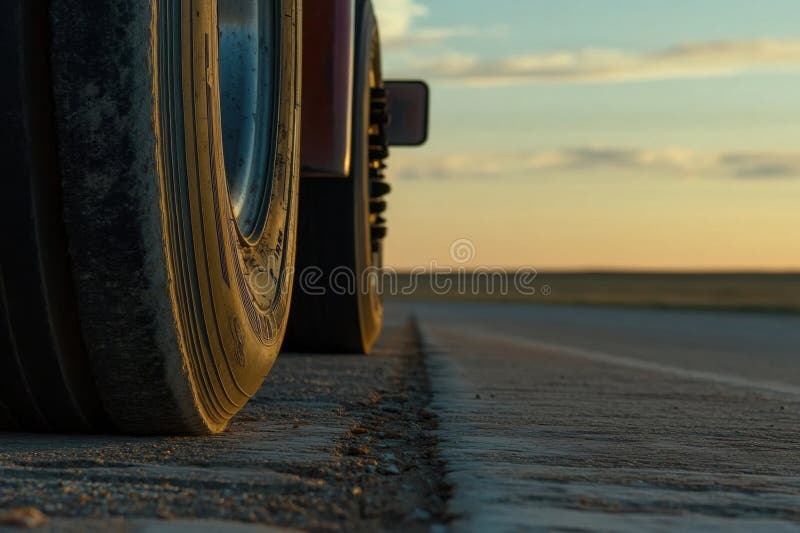 Minimalistic Trucking Concept with Trucker and Cab at Sunset for ...