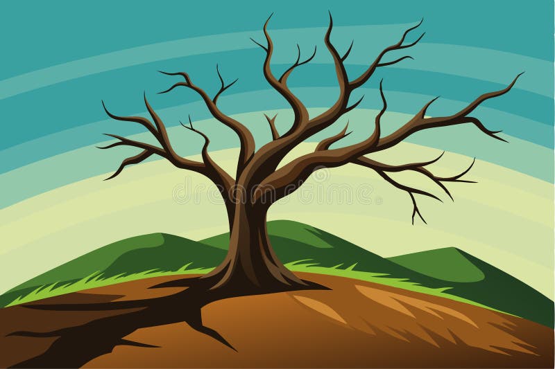 Dead Tree on the Hill Vector Art Illustration Stock Vector ...