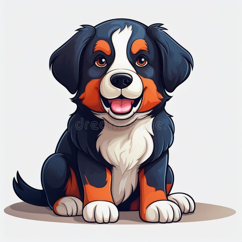 Intense Color Saturation Bernese Mountain Dog: Cute Cartoon ...