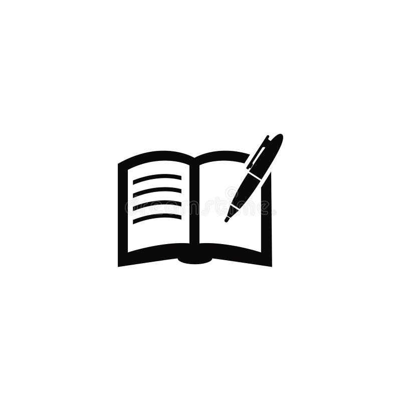 Minimalistic Vector Icon Depicting an Open Book with a Pen Stock Vector ...