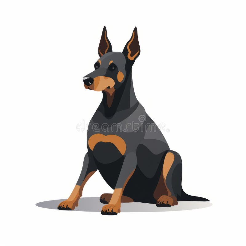 Colorful Illustrations of Doberman Dog Sitting on White Background ...