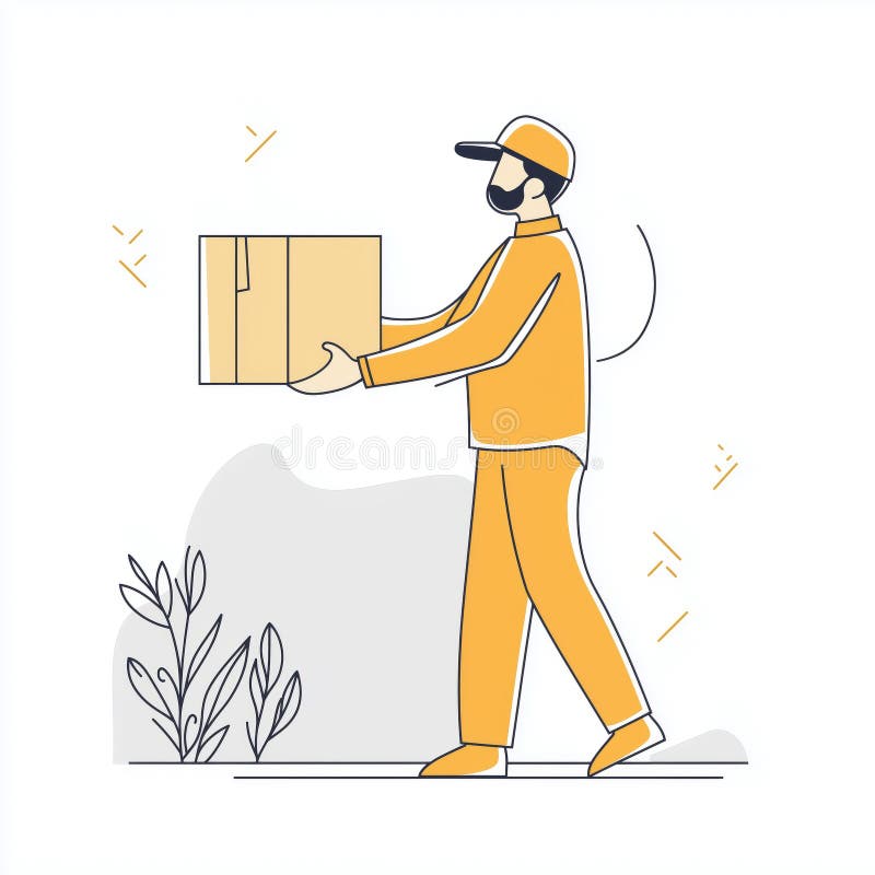 Minimalistic Vector Illustration: Delivery Service Courier with Parcel ...