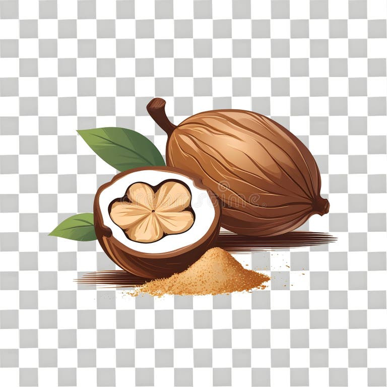Minimalistic Vector Illustration of Whole and Sliced Nutmeg Stock Image ...
