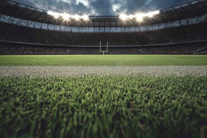 Minimalistic View of an Illuminated Football Field Under Evening Sky ...