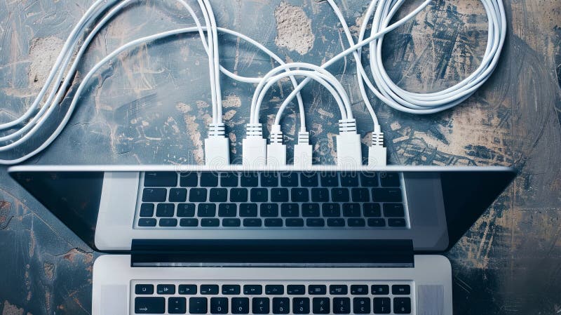 Minimalistic View of Internet Wires Connected To a Laptop Concept of ...