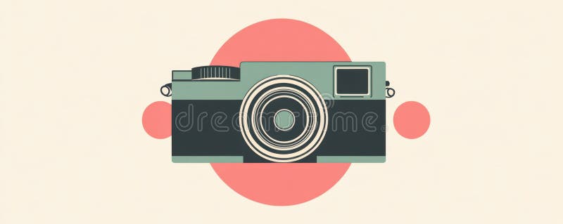 Minimalistic Vintage Camera Illustration with Abstract Circles in a ...