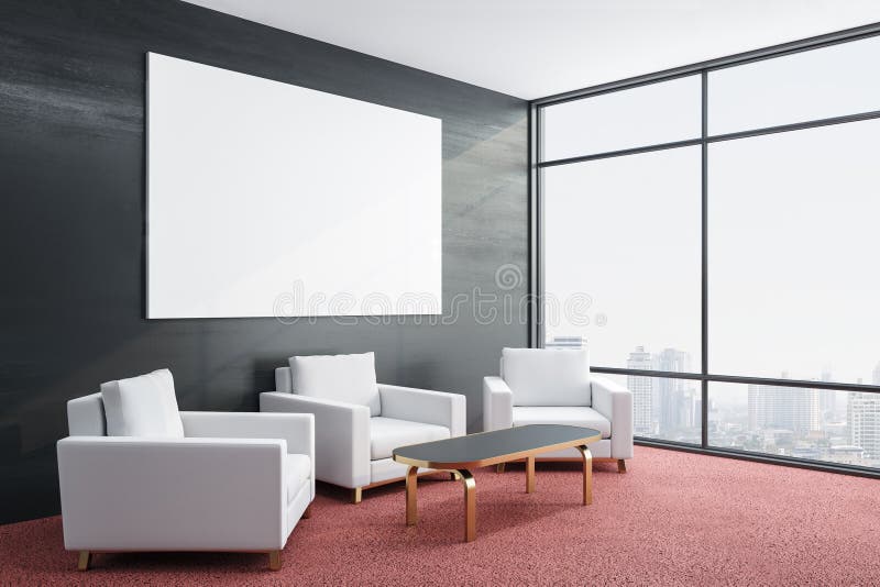 Minimalistic Waiting Room with Three Chairs and Blank Banners Stock ...
