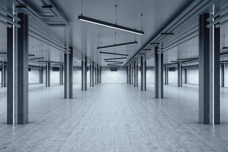 Minimalistic Warehouse Interior with Brick Wall and Columns Stock ...