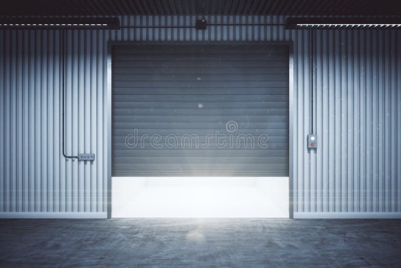 Minimalistic Warehouse Interior with Rolling Gates Stock Illustration ...