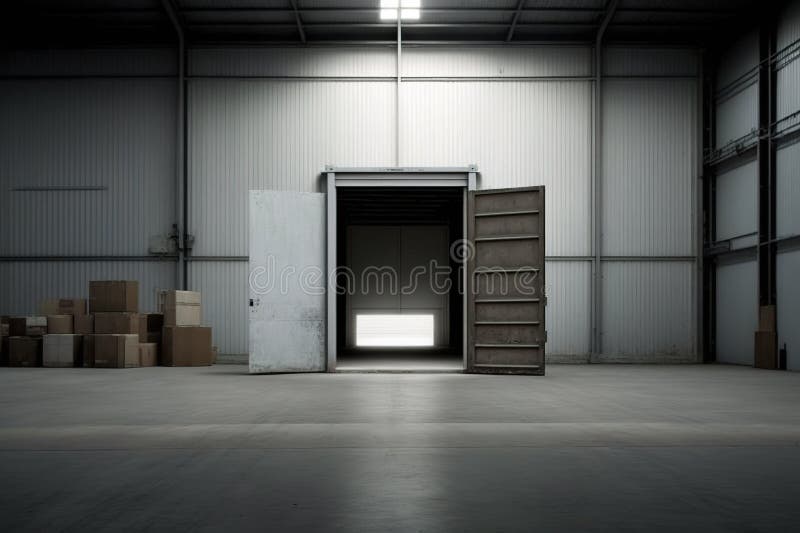 Minimalistic Warehouse, Open Gate Inside Warehouse. Generative Ai Stock ...