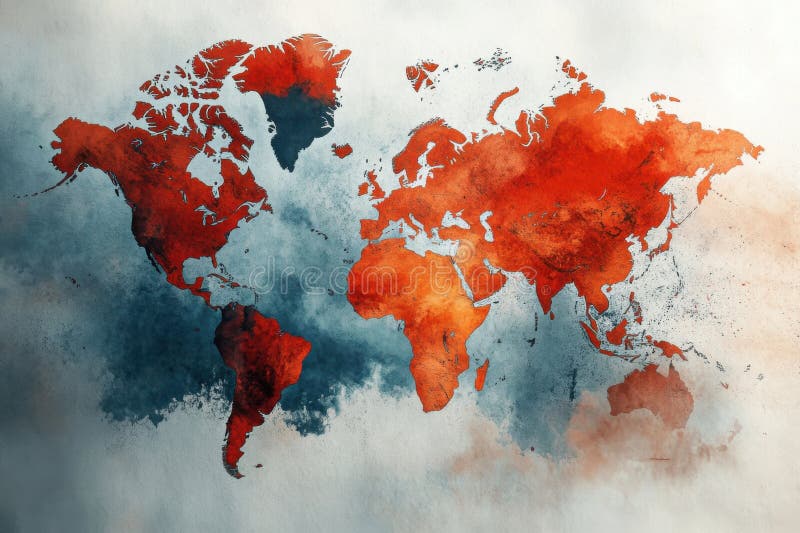 Minimalistic Watercolor World Map Design for Wall Art and Decor Stock ...