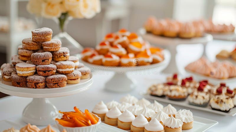 Minimalistic Wedding Dessert Buffet Assorted Mini Pastries on Bright ...