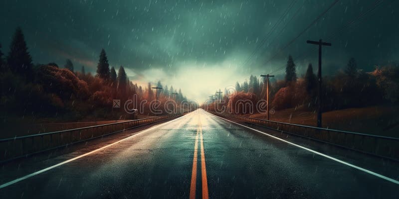 Minimalistic Wet Road and Rain. Wet Empty Highway Stock Illustration ...