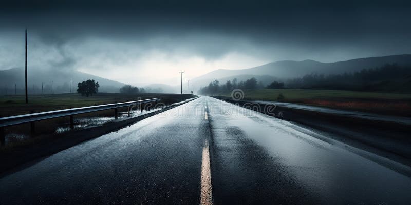 Minimalistic Wet Road and Rain. Wet Empty Highway Stock Illustration ...