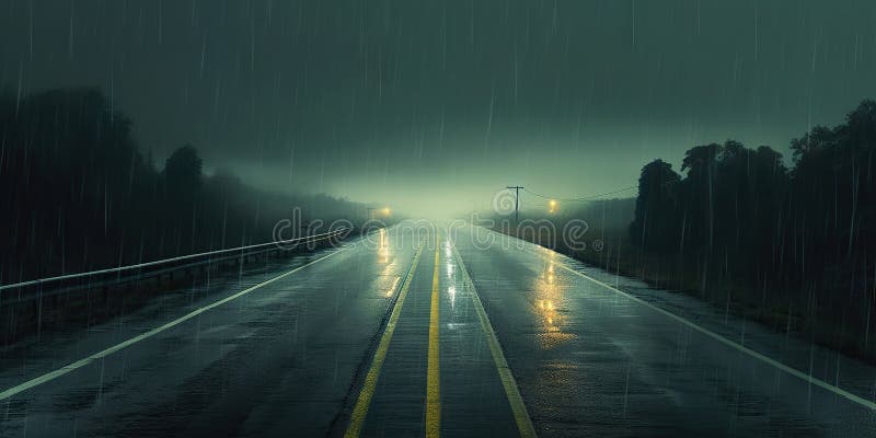 Minimalistic Wet Road and Rain. Wet Empty Highway Stock Illustration ...